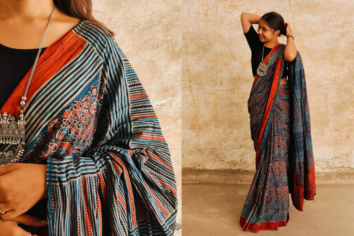 Ajarkh Print Saree: अजरख साड़ी बन जाएगी आपकी पहली पसंद, देखें डिजाइन