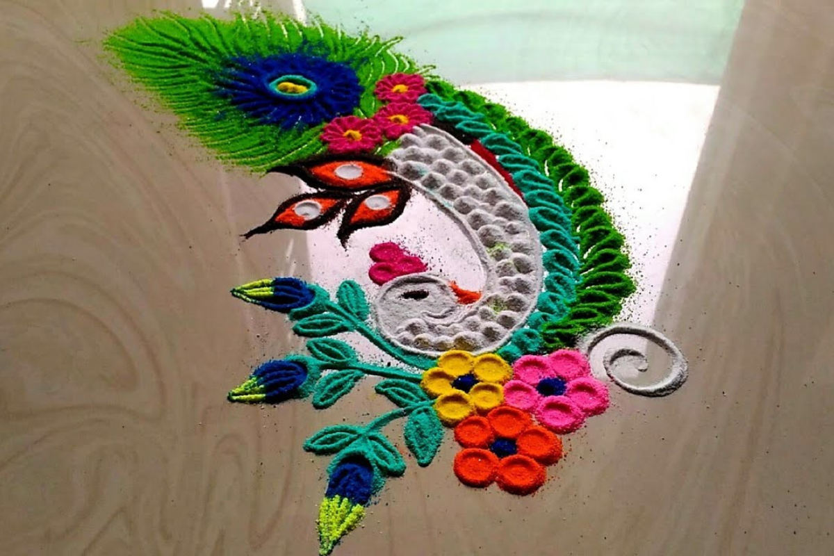 Peacock Rangoli Designs: जन्माष्टमी पर बनाएं खूबसूरत मोर वाली रंगोली ...