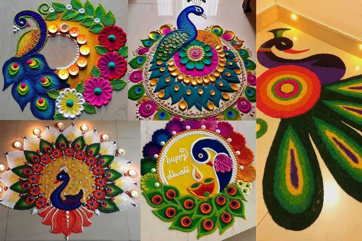 Peacock Rangoli Designs: इस दिवाली घर सजाएं इन खूबसूरत मोर रंगोली ...